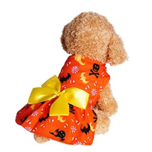 Halloween Dog Costume Pet Dress Puppy Outfits Printed with Skeleton Bat Ghost Bowknot Cat Vest Clothes for Holiday Halloween Costume Cosplay Carnival Photography (X-Small, Orange)