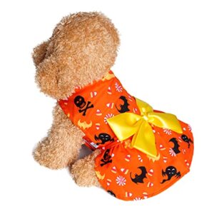 Halloween Dog Costume Pet Dress Puppy Outfits Printed with Skeleton Bat Ghost Bowknot Cat Vest Clothes for Holiday Halloween Costume Cosplay Carnival Photography (X-Small, Orange)