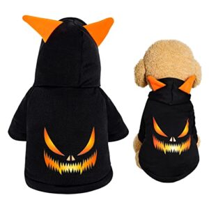 halloween dog costume pet puppy outfits printed with evil pumkin face doggie winter clothes sweatshirt hooded coat cat jumpsuits for halloween costume cosplay carnival photography (small, black)