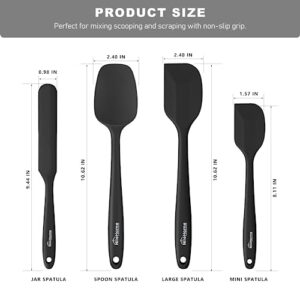 NileHome Silicone Spatula Set, Rubber Spatula High Heat-Resistant Premium BPA-Free One Piece Seamless Design Cooking Spatulas Utensils Set For Kitchen 4pack(Black)