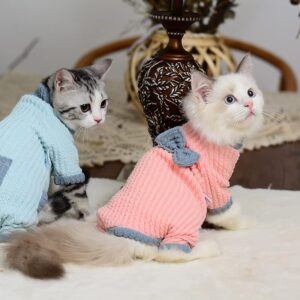 DENTRUN Sphynx Hairless Cats Warm Winter Sweater Cute Pullover High Elasticity Kitten Shirts Breathable Cat Leisure Wear Turtleneck Vest Adorable Cat's Clothes Jacket Pajamas Jumpsuit