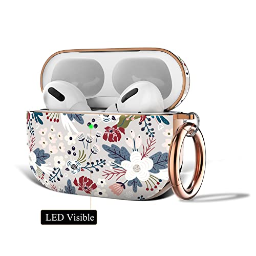 Happypapa Stylish Pattern Case Designed for Apple AirPods Pro, Flowers Berries Airpods Pro Case for Women Girls Kids Men Full Protective Case Cover with Keychain