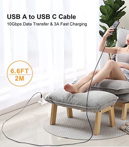 USB A to USB C Cable 6.6ft, 10Gbps Data Transfer and 60W 3A Fast Charging Cable, USB C 3.1/3.2 Cable for Android Auto Samsung S21/S20/S10/Note 20, iPad Pro, Sony XZ, LG Other Type-C Devices