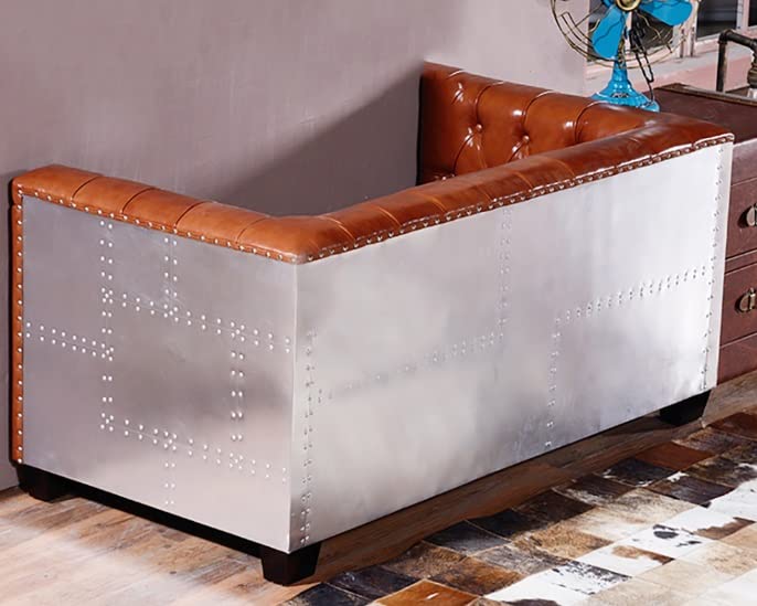 NauticalMart Aluminum Aviator Three Seater Sofa, Real Leather and Aluminum