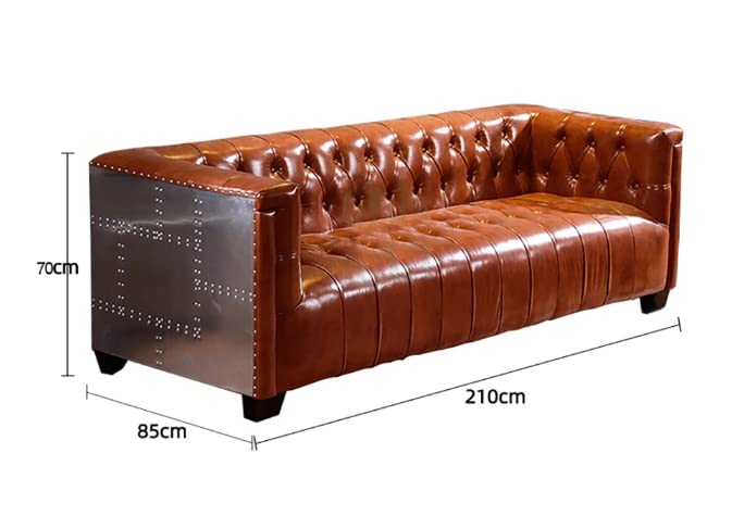 NauticalMart Aluminum Aviator Three Seater Sofa, Real Leather and Aluminum