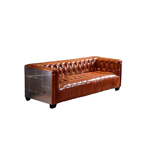 NauticalMart Aluminum Aviator Three Seater Sofa, Real Leather and Aluminum