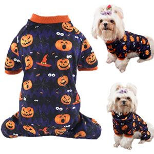 halloween dog pajamas costume, cool pumpkin dog bodysuit soft puppy onesie pjs costumes, pet clothes for small medium dogs cats, cute girl boy doggy jumpsuit, machine washable dog outfit (m)