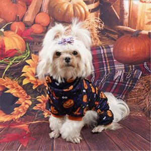 Halloween Dog Pajamas Costume, Cool Pumpkin Dog Bodysuit Soft Puppy Onesie PJS Costumes, Pet Clothes for Small Medium Dogs Cats, Cute Girl Boy Doggy Jumpsuit, Machine Washable Dog Outfit (M)