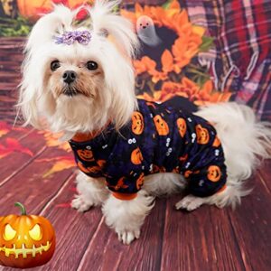 Halloween Dog Pajamas Costume, Cool Pumpkin Dog Bodysuit Soft Puppy Onesie PJS Costumes, Pet Clothes for Small Medium Dogs Cats, Cute Girl Boy Doggy Jumpsuit, Machine Washable Dog Outfit (M)