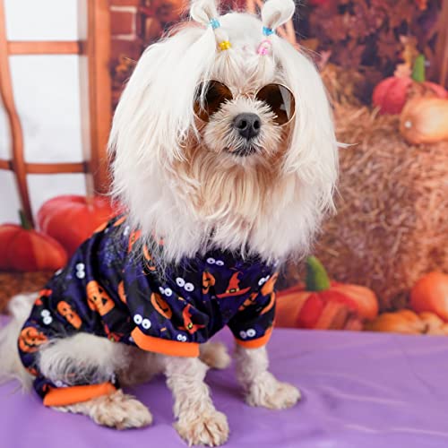 Halloween Dog Pajamas Costume, Cool Pumpkin Dog Bodysuit Soft Puppy Onesie PJS Costumes, Pet Clothes for Small Medium Dogs Cats, Cute Girl Boy Doggy Jumpsuit, Machine Washable Dog Outfit (M)