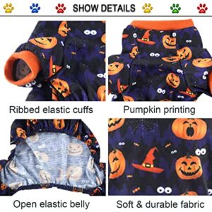 Halloween Dog Pajamas Costume, Cool Pumpkin Dog Bodysuit Soft Puppy Onesie PJS Costumes, Pet Clothes for Small Medium Dogs Cats, Cute Girl Boy Doggy Jumpsuit, Machine Washable Dog Outfit (M)