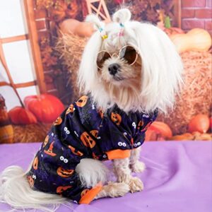 Halloween Dog Pajamas Costume, Cool Pumpkin Dog Bodysuit Soft Puppy Onesie PJS Costumes, Pet Clothes for Small Medium Dogs Cats, Cute Girl Boy Doggy Jumpsuit, Machine Washable Dog Outfit (M)