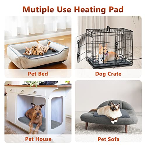 GASUR Heated Cat Bed, Waterproof Electric Pet Heating Pad for Dogs Cats with Timer, Dog Cat Bed for Winter with Temperature Adjustable,Auto Power-Off,Anti-bite Heated Pet Bed Indoor for Whelping Box