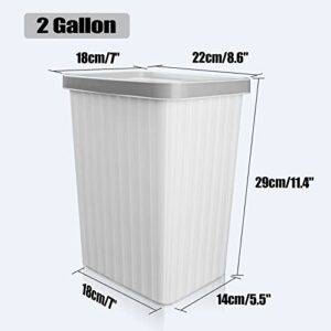 Eooch 2 Gallon Slim Trash Can with Pressing Ring, Plastic Wastebasket Garbage Container Bin for Bathroom, Kitchen, Bedroom, Office,White