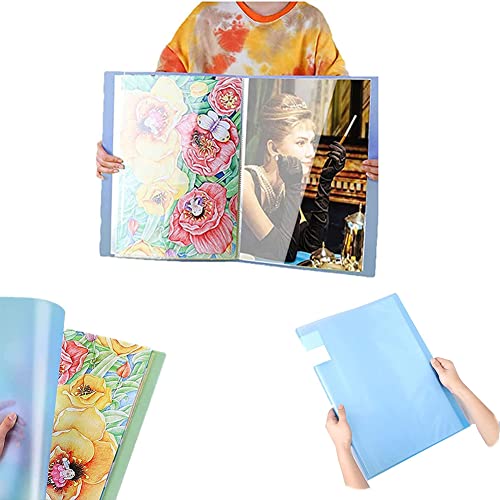 A3 40 Pags Diamond Painting Storage Book,Art Portfolio Painting Storage Book,Clear Pockets Art Plastic Sleeves Protectors,for 44X32.5X2cm Sketches Painting Presentation (Blue)