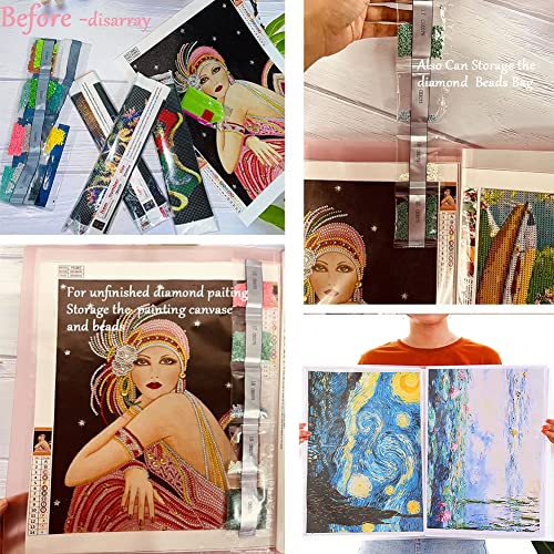 A3 40 Pags Diamond Painting Storage Book,Art Portfolio Painting Storage Book,Clear Pockets Art Plastic Sleeves Protectors,for 44X32.5X2cm Sketches Painting Presentation (Blue)