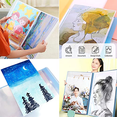 A3 40 Pags Diamond Painting Storage Book,Art Portfolio Painting Storage Book,Clear Pockets Art Plastic Sleeves Protectors,for 44X32.5X2cm Sketches Painting Presentation (Blue)