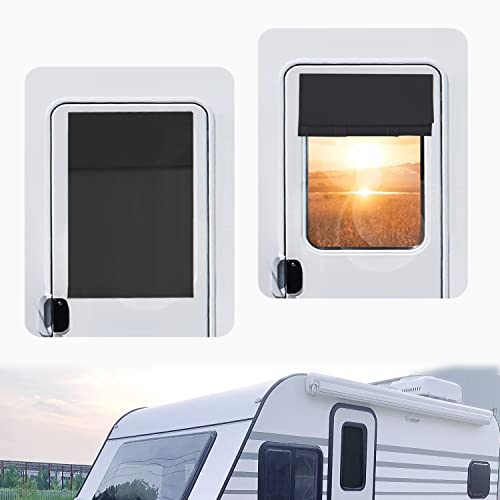 RV Door Window Shade (16" W x 26" L) with Velcro,RV Blackout Door Window Curtain, UV Rays Protection Camper Trailer Door Window Cover, Washable Thickened Polyester (Black)