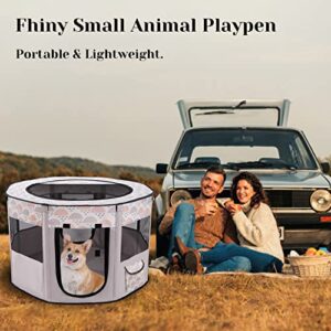 Fhiny Portable Small Animal Playpen, Breathable Rabbit PlayPen with Cover and Mesh Windows Foldable Guinea Pig Cage Tent Indoor Outdoor for Bunny Ferret Chinchilla Kitten Puppy (Grey)