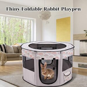 Fhiny Portable Small Animal Playpen, Breathable Rabbit PlayPen with Cover and Mesh Windows Foldable Guinea Pig Cage Tent Indoor Outdoor for Bunny Ferret Chinchilla Kitten Puppy (Grey)