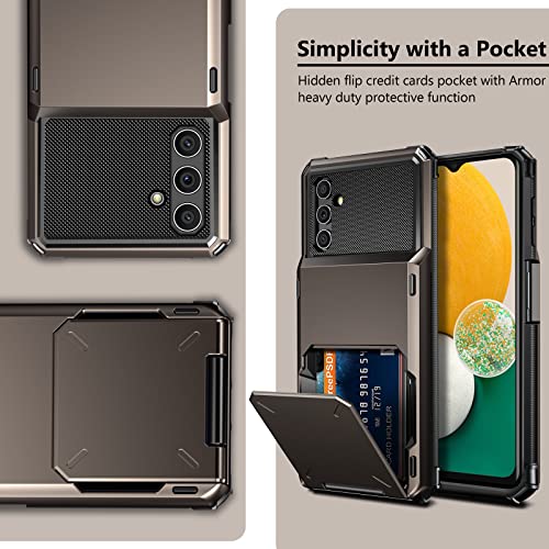 Vofolen for Galaxy A13 Case Wallet Cover 4-Card Credit Card Holder ID Slot Scratch Resistant Dual Layer Hybrid Protective Hard Shell Rugged TPU Bumper Armor Case for Samsung Galaxy A13 5G Gun