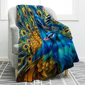 jekeno peacock blanket colorful peacock gifts print throw blanket peacock decor cozy warm for home bedroom sofa office 50"x60"