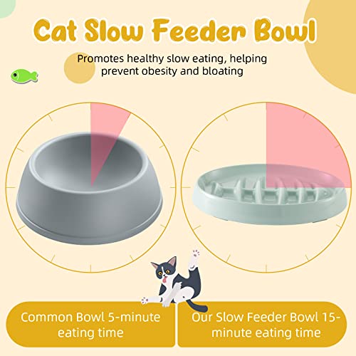 2 Pack Cat Slow Feeder Bowl Slow Feed Cat Dish Fishbone Cat Slow Feeder Small Interactive Puzzle Dog Feeder Dish Anti Gulping Pet Bowl for Cat and Dog Slow Eating to Against Bloat (White, Green)