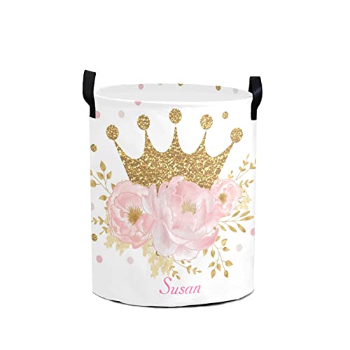 Personalized Custom Blush Floral Gold Laundry Hampers with Name Laundry Basket Collapsible Storage Basket for Bathroom Living Room Bedroom