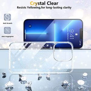 SPIDERCASE [3 in 1 Designed for iPhone 13 Pro Max Case, [Crystal Clear Not Yellowing][with 2 Pcs Tempered Glass Screen Protectors & 1 Set Camera Lens Protectors] Slim Thin Case (Glitter Clear)