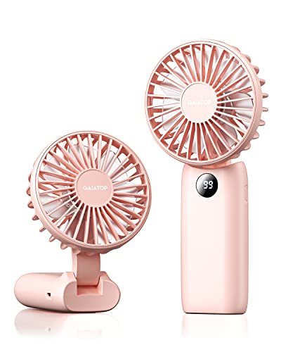 Gaiatop Handheld Mini Portable Fan, 4000 mAh Foldable Desk Fan, 5 Speeds Rechargeable USB Small Fan, Battery Operated Cute Personal Cooling Lash Fan for Women, Makeup, Office, Travel, Outdoor Pink