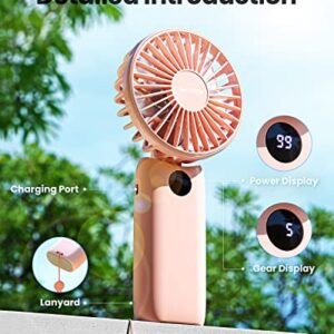 Gaiatop Handheld Mini Portable Fan, 4000 mAh Foldable Desk Fan, 5 Speeds Rechargeable USB Small Fan, Battery Operated Cute Personal Cooling Lash Fan for Women, Makeup, Office, Travel, Outdoor Pink