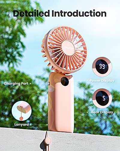 Gaiatop Handheld Mini Portable Fan, 4000 mAh Foldable Desk Fan, 5 Speeds Rechargeable USB Small Fan, Battery Operated Cute Personal Cooling Lash Fan for Women, Makeup, Office, Travel, Outdoor Pink