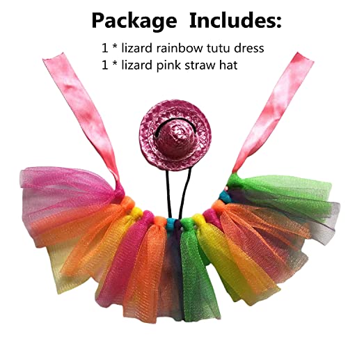 Lizard Clothes for Bearded Dragon - Adjustable Layered Rainbow Tutu Skirt and Hat Set Halloween Costume Photo Cosplay Party Dress Up Gift for Reptile Lizard Crested Gecko Chameleon (Rainbow)