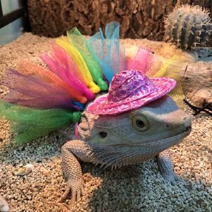 Lizard Clothes for Bearded Dragon - Adjustable Layered Rainbow Tutu Skirt and Hat Set Halloween Costume Photo Cosplay Party Dress Up Gift for Reptile Lizard Crested Gecko Chameleon (Rainbow)