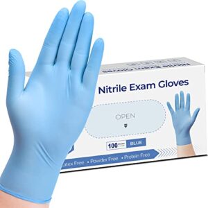 SwiftGrip Disposable Nitrile Exam Gloves, 3-mil, Blue, Nitrile Gloves Disposable Latex Free, Medical Gloves, Cleaning Gloves, Food-Safe Rubber Gloves, Powder Free, Non-Sterile, 100-ct Box (Medium)