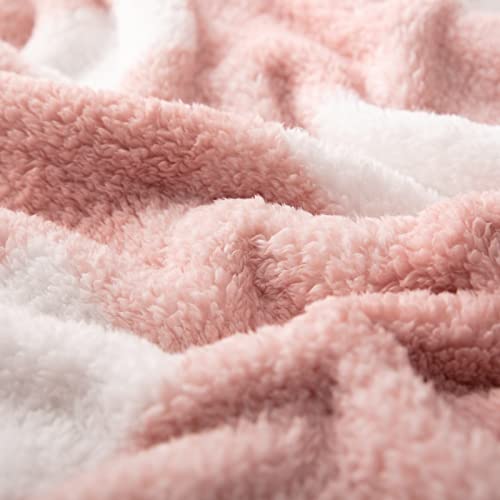 Bertte Fluffy Sherpa Throw Blanket Ultra Soft Warm Lightweight Plaid Shaggy Blanket for Couch Sofa Travel, Premium Reversible Decorative Faux Fur Blanket for All Seasons, 50"x 60", Checker Pink