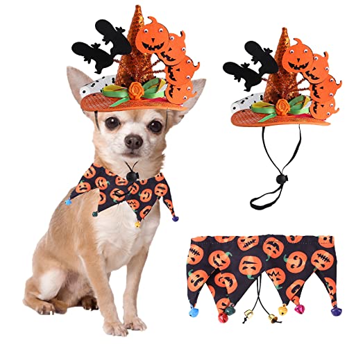 XGDMEIL Dog Costumes, Small Dog Halloween Costumes Funny,Dog Halloween Pumpkin Hat and Dog Halloween Costumes Bandana Collar Set, Dog Halloween Party Decoration for Small Medium Large Breeds Dogs Cats Pet Accessories Clothes