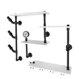 Rocomoco Wall Bar Shelves Industrial Pipe Shelving with 4 Stem Glass Holder, 4-Tiers Wine Rack Wall Mounted 42 Inch Rustic Floating Bar Shelves Wine Shelf Hanging Wood Shelves Glass Rack for Room