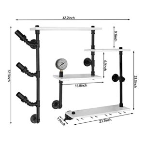 Rocomoco Wall Bar Shelves Industrial Pipe Shelving with 4 Stem Glass Holder, 4-Tiers Wine Rack Wall Mounted 42 Inch Rustic Floating Bar Shelves Wine Shelf Hanging Wood Shelves Glass Rack for Room