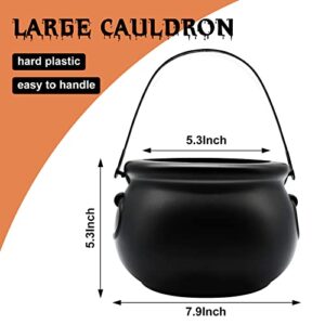 SpinLaLa 8" Plastic Black Cauldron Kettle Halloween Candy Bowl, Large Witch Cauldron Pot Bucket for Halloween Decorations Trick or Treat Party Supplies