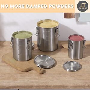 Tanjiae Compact Stainless Steel 100% Airtight Canisters Sets for Small Kitchens | Metal Food Storage Containers with Lids Sealed - Keep Flour, Sugar, Coffee, Tea Fresh for Months (18+35+56 fl oz)