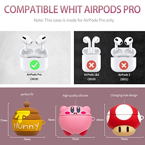 [3 Pack]Cute Airpods Pro Case, Honey Pot+Kirby+Mushroom Apple Air Pods Pro Silicone Accessories Cover, 3D Funny Drink Cartoon Character Design Airpods Pro Charging Skin for Boys Girls Women Kids Teens