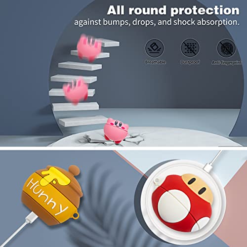 [3 Pack]Cute Airpods Pro Case, Honey Pot+Kirby+Mushroom Apple Air Pods Pro Silicone Accessories Cover, 3D Funny Drink Cartoon Character Design Airpods Pro Charging Skin for Boys Girls Women Kids Teens