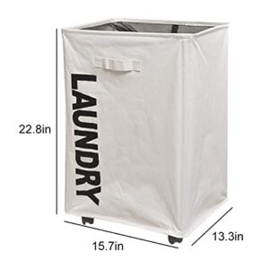 Ochine Large Rolling Laundry Basket Wheeled Hamper with Handle on Wheels, Collapsible Tall Laundry Hamper Handle Foldable Dirty Clothes Basket Fold up Rectangular Hampers for Laundry Dorm Room