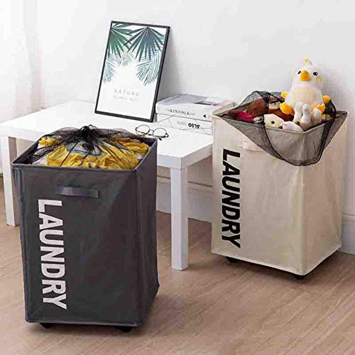 Ochine Large Rolling Laundry Basket Wheeled Hamper with Handle on Wheels, Collapsible Tall Laundry Hamper Handle Foldable Dirty Clothes Basket Fold up Rectangular Hampers for Laundry Dorm Room