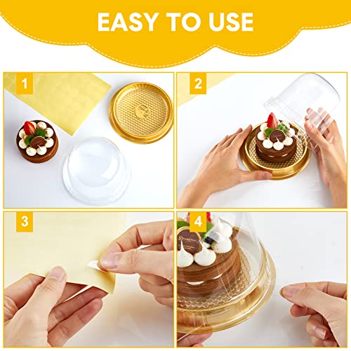 Mimorou 200 Pcs Individual Cupcake Boxes Clear Plastic Cupcake Containers Disposable Single Cupcake Holder with Lid Gold Tall