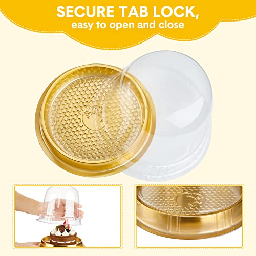 Mimorou 200 Pcs Individual Cupcake Boxes Clear Plastic Cupcake Containers Disposable Single Cupcake Holder with Lid Gold Tall