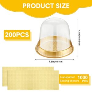 Mimorou 200 Pcs Individual Cupcake Boxes Clear Plastic Cupcake Containers Disposable Single Cupcake Holder with Lid Gold Tall