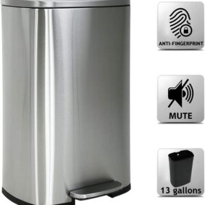 Dkelincs 13 Gallon Trash Can Stainless Steel Automatic Motion Sensor Kitchen Trash Can High-Capacity Touch Free Garbage Can with Lid for Bathroom Bedroom Home Office, 50 Liter,SS