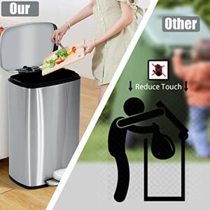 Dkelincs 13 Gallon Trash Can Stainless Steel Automatic Motion Sensor Kitchen Trash Can High-Capacity Touch Free Garbage Can with Lid for Bathroom Bedroom Home Office, 50 Liter,SS